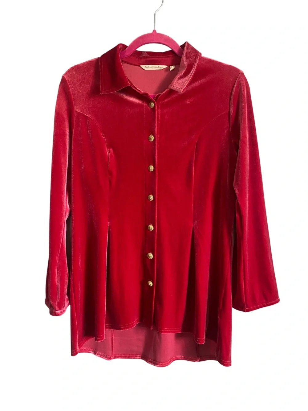 Soft Surroundings | Tops | Soft Surroundings Red Velvet Button Down ...